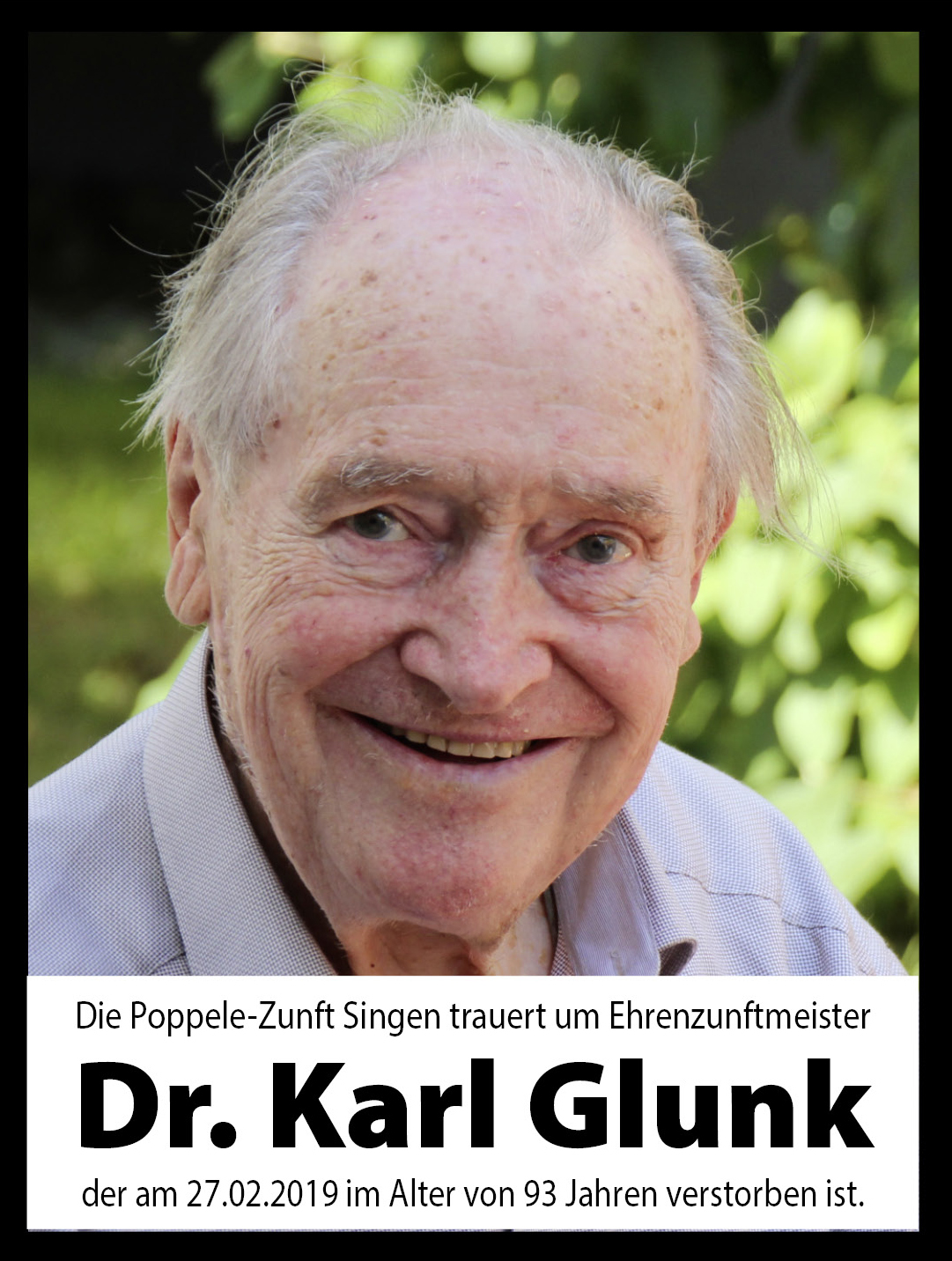 Poppele-Zunft trauert um Dr. Karl Glunk - POPPELE-ZUNFT SINGEN 1860 e.V.